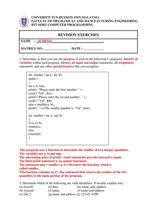 Revision1schema C programming | PDF