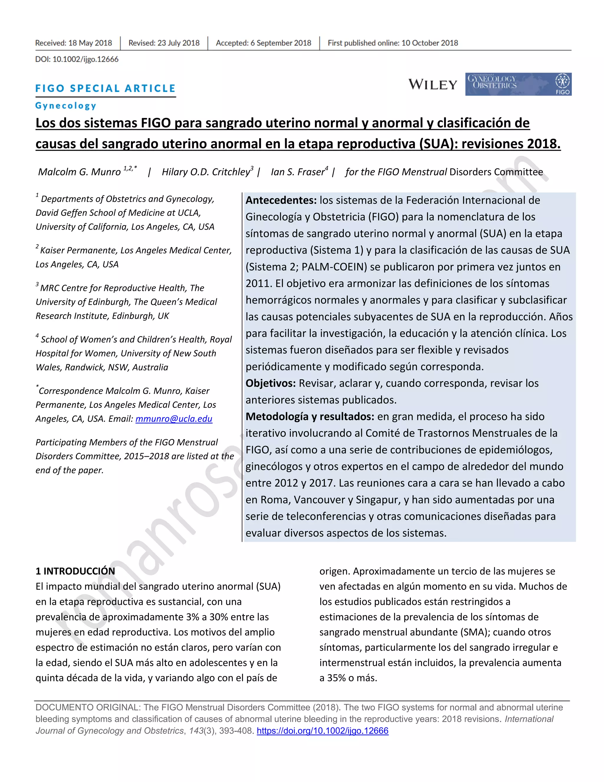 The two FIGO systems for normal and abnormal uterine bleeding symptoms ...