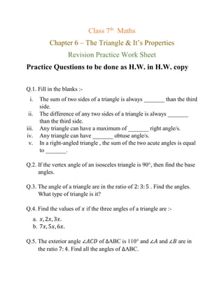 MATHS CLASS 7 CHAPTER6 REVISION | PDF