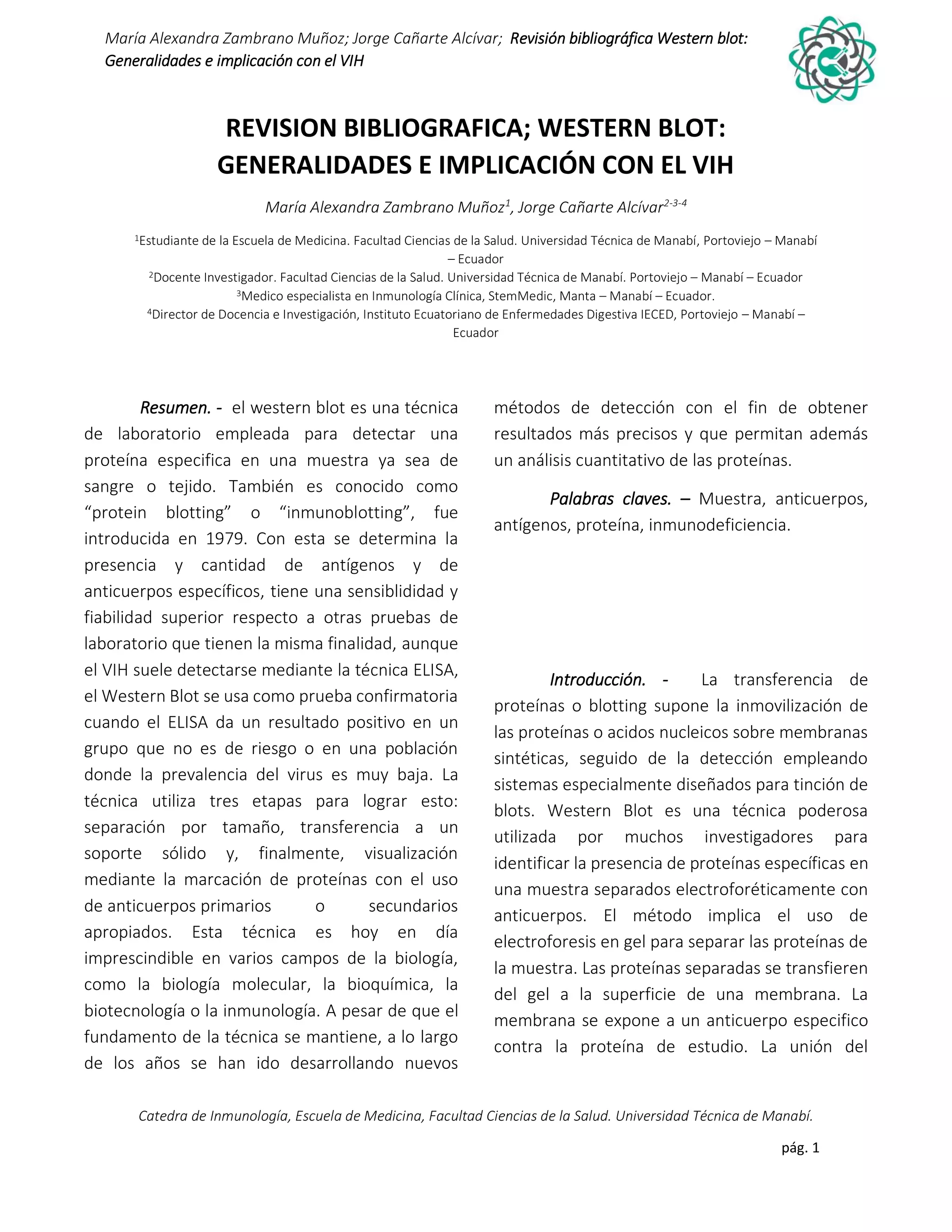 Revisión bibliográfica Western Blot generalidades e implicación con el ...