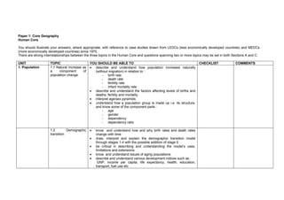 Revision checklist for A LEVEL GEOGRAPHY | PDF