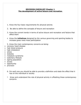 Revision checklist chapter 1 | PDF