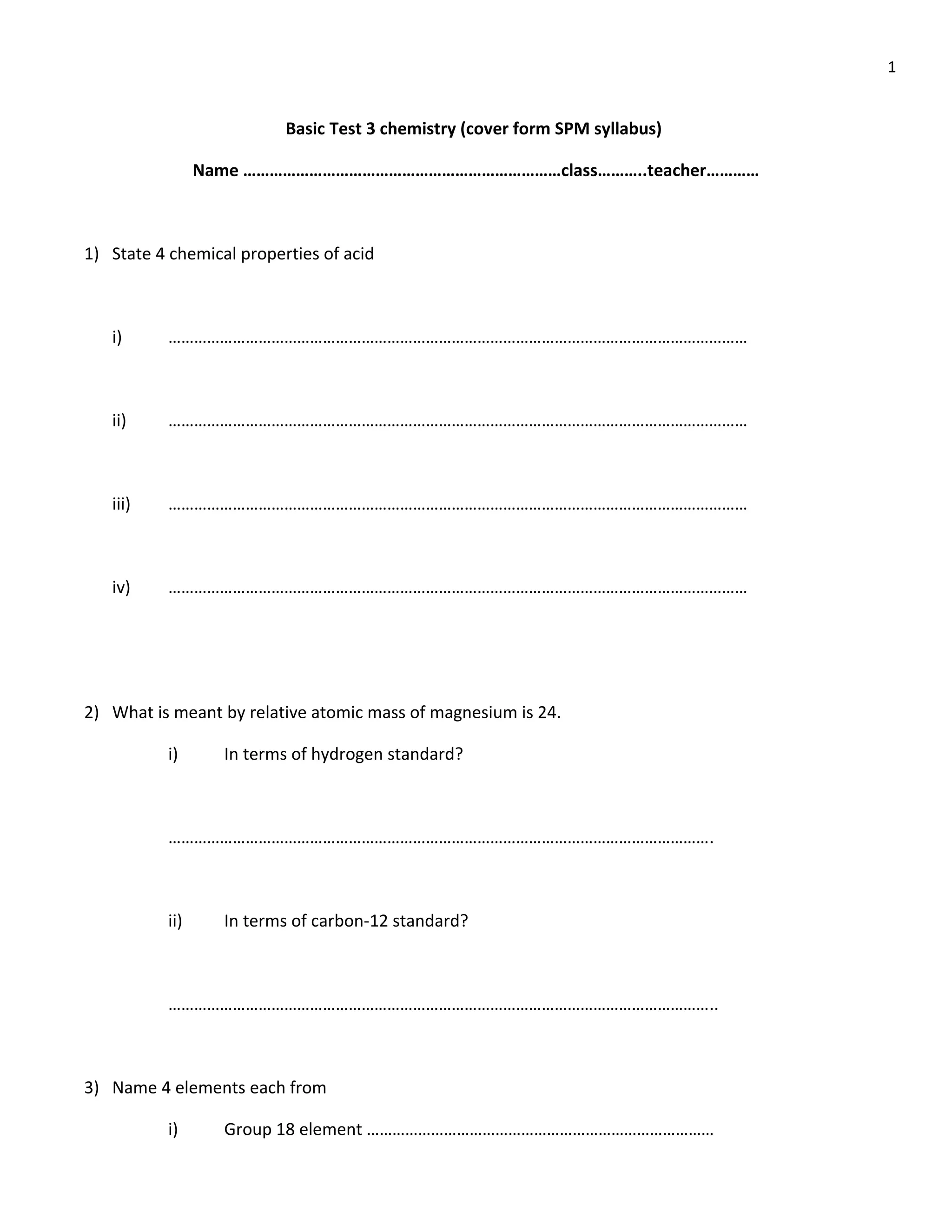 Revision chemistry 2010 test333 | DOC