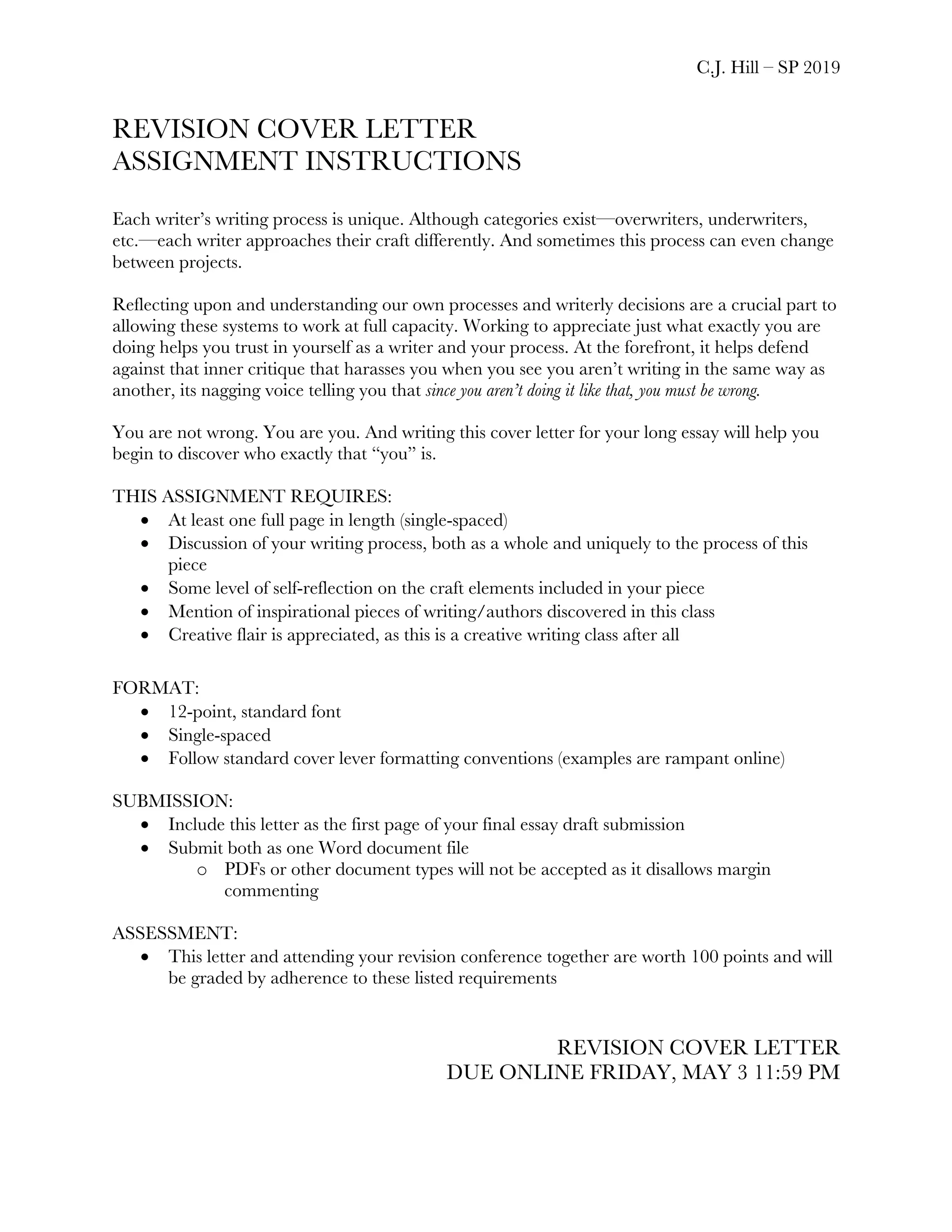 Revision cover letter assignment sheet | PDF
