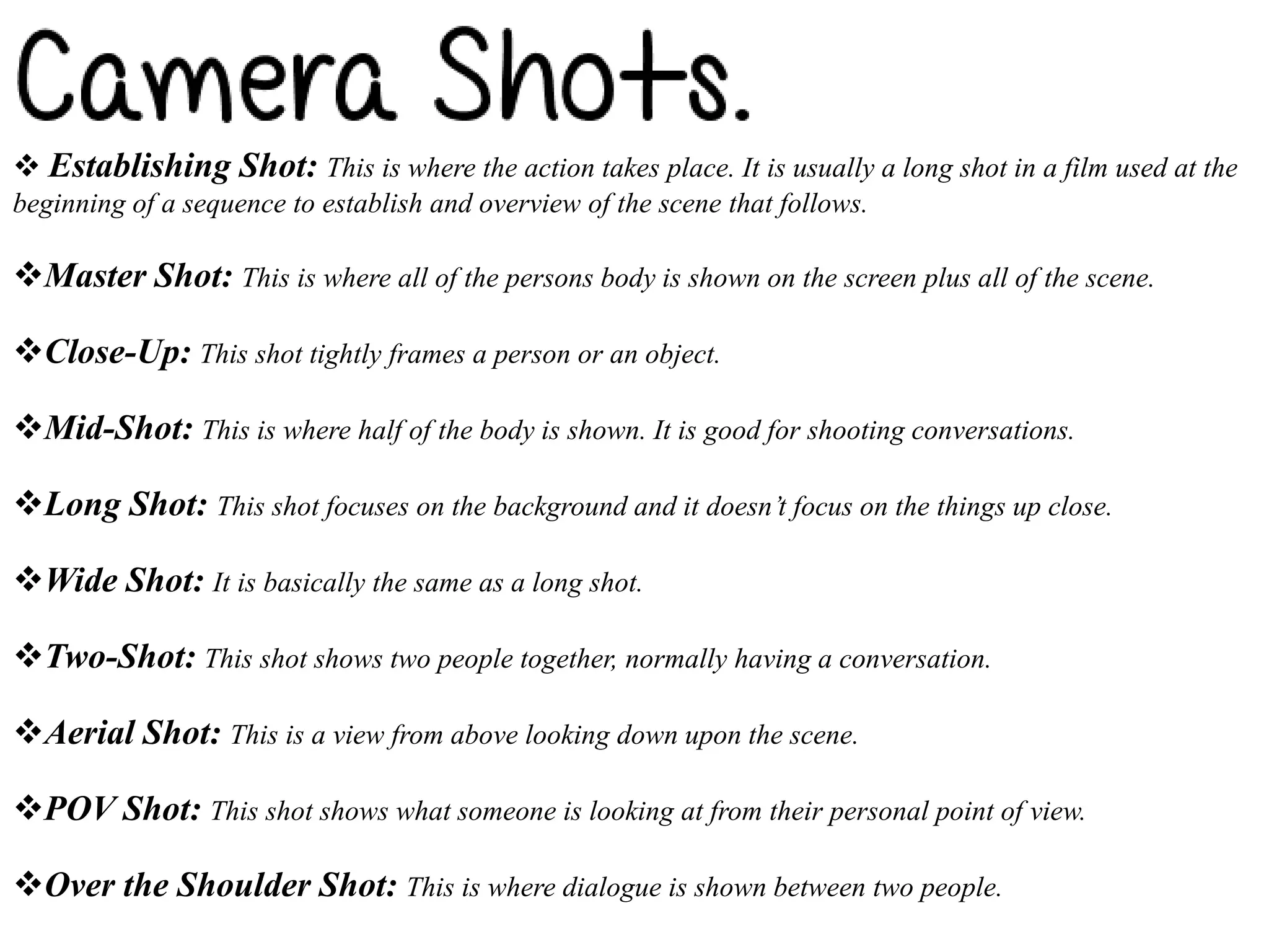 Camera Work Revision | PPTX