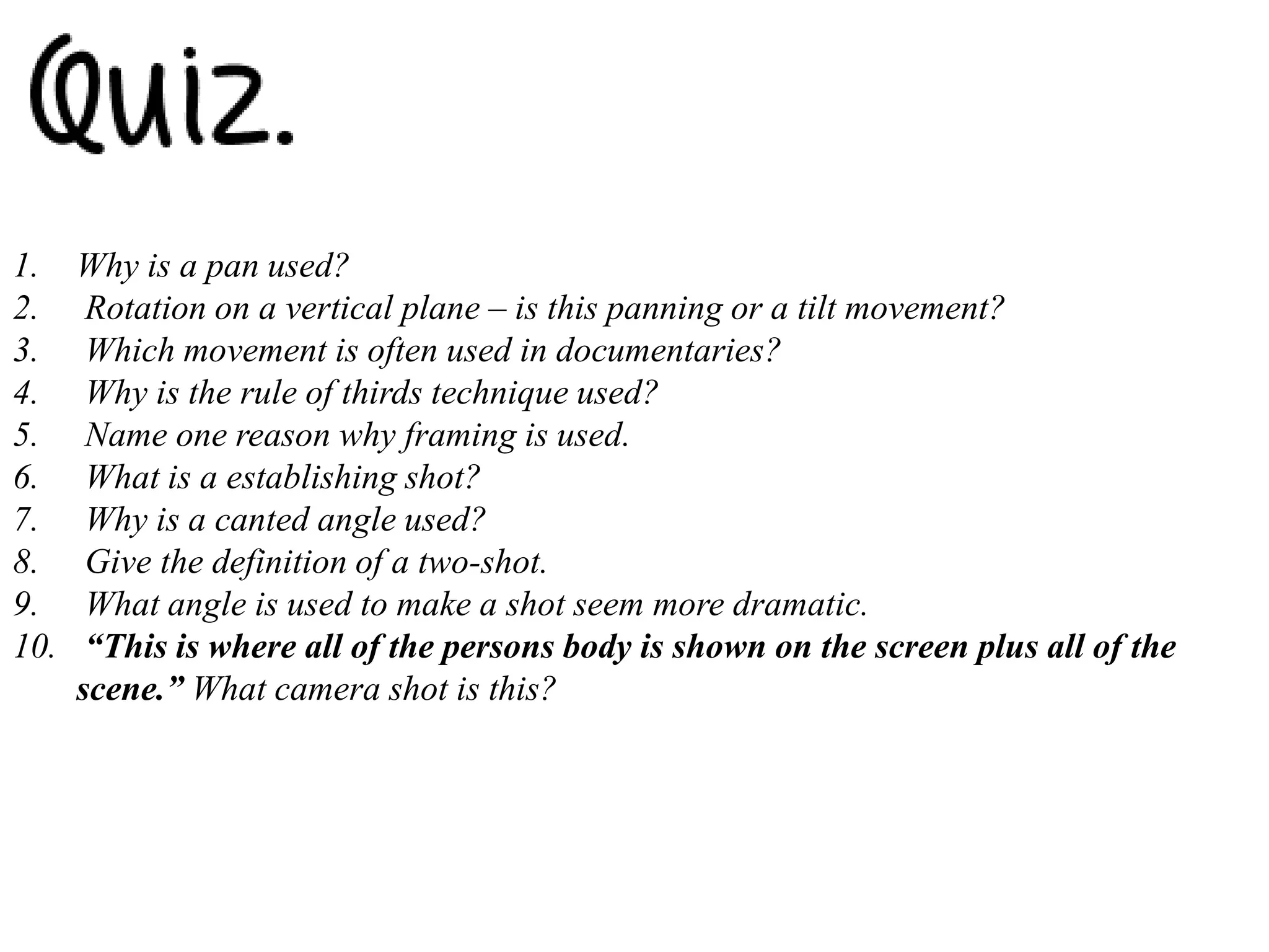 Camera Work Revision | PPTX