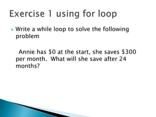 Revision exercises on loop | PPTX | Web Development | Internet