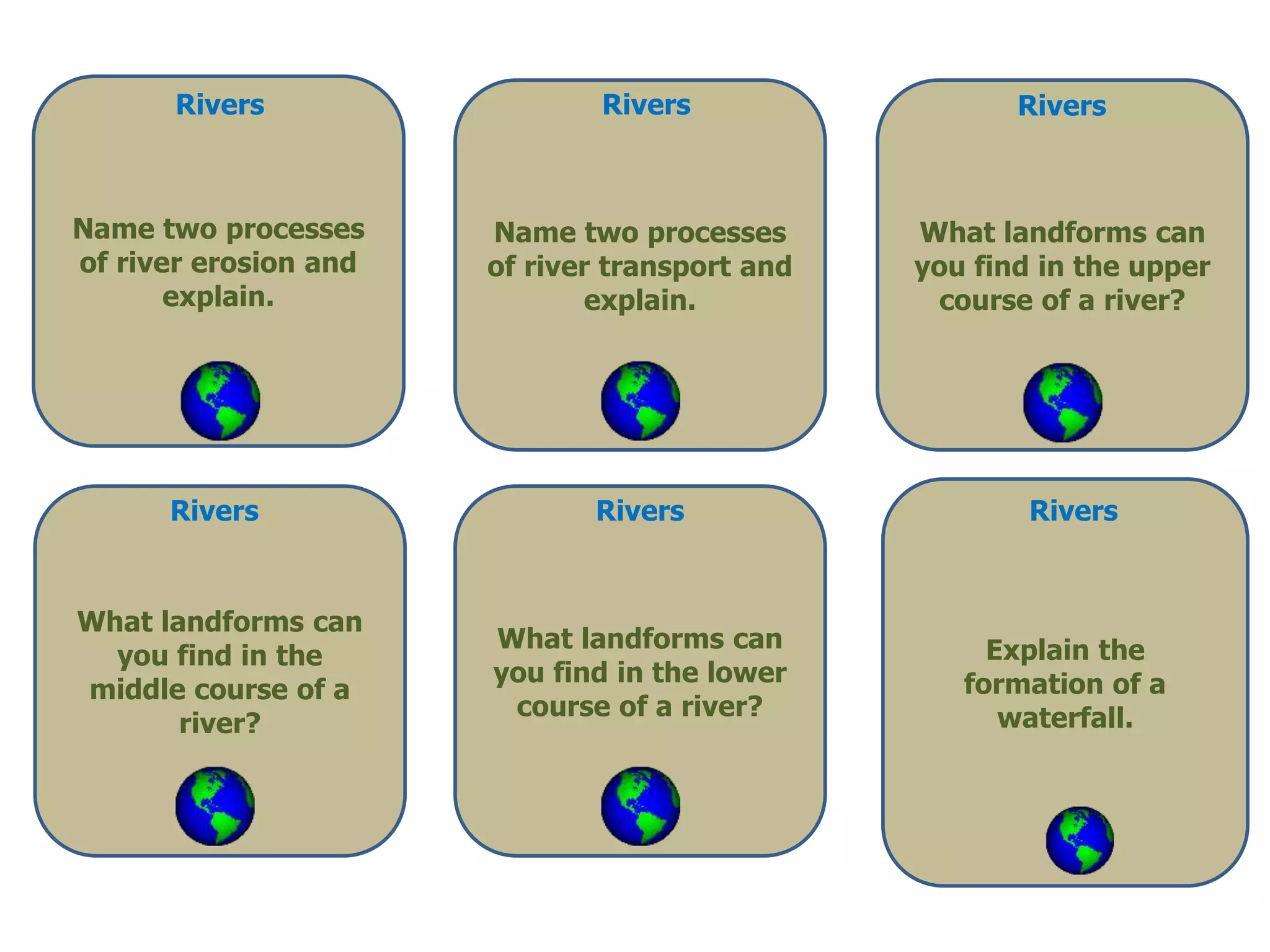 Revision flash cards population, rivers, coasts, climactic hazards ...