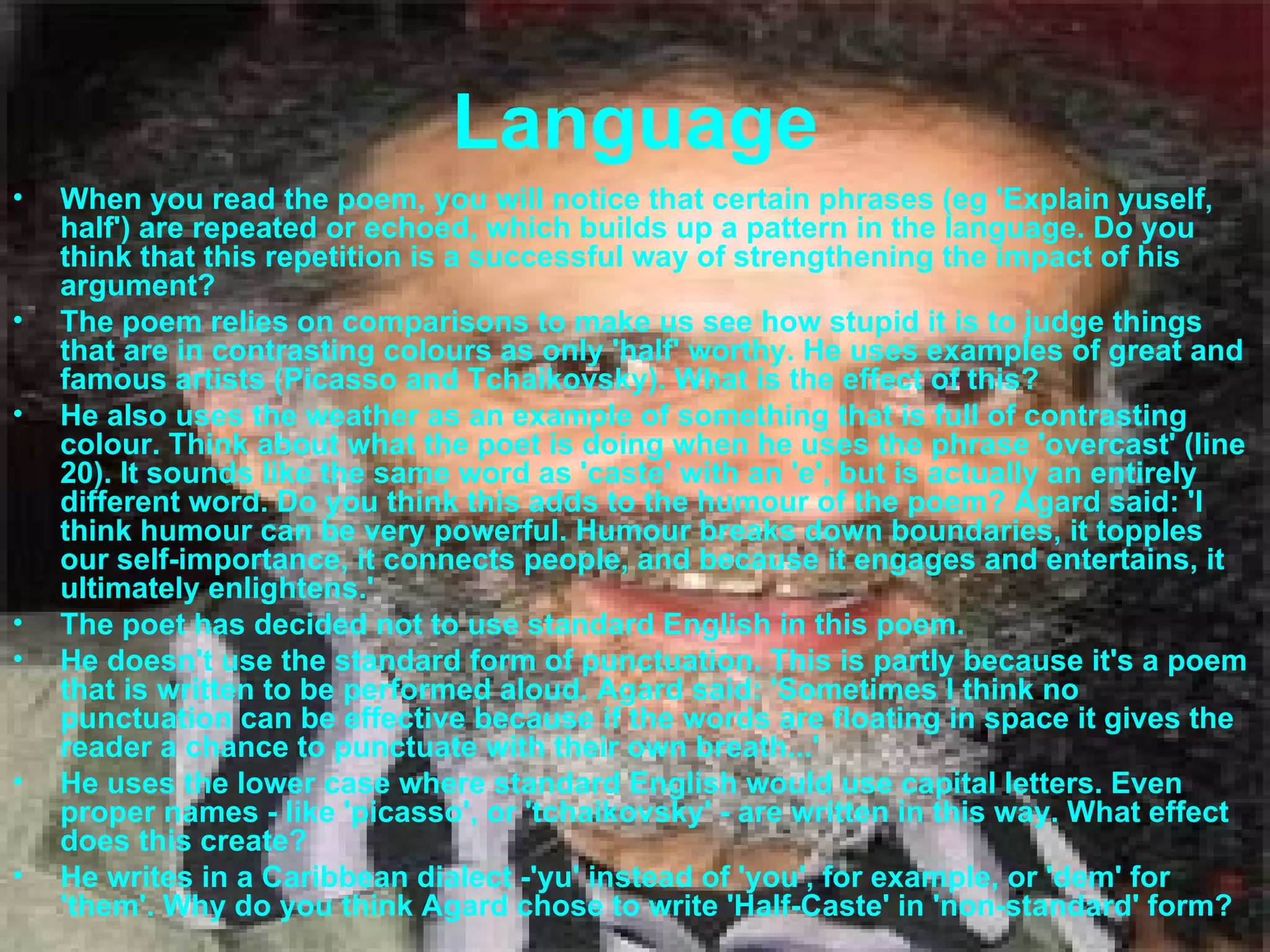 Revision for half caste by john agard marcus linfoot | PPT