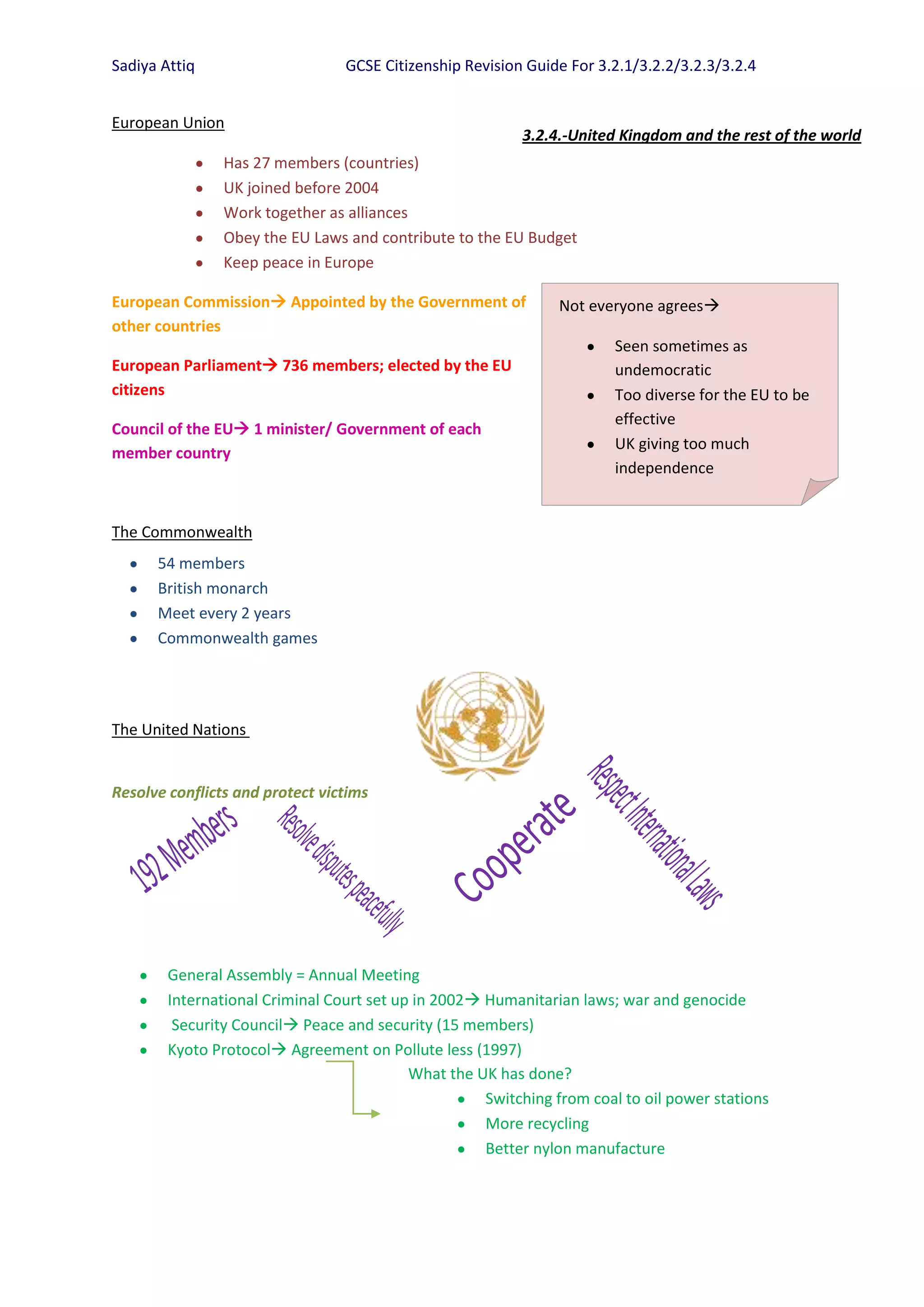 GCSE Citizenship Revision Notes- Year 10 | DOCX