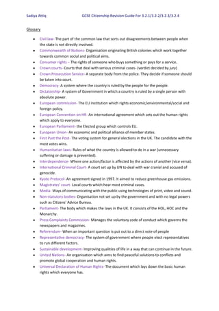 GCSE Citizenship Revision Notes- Year 10 | DOCX