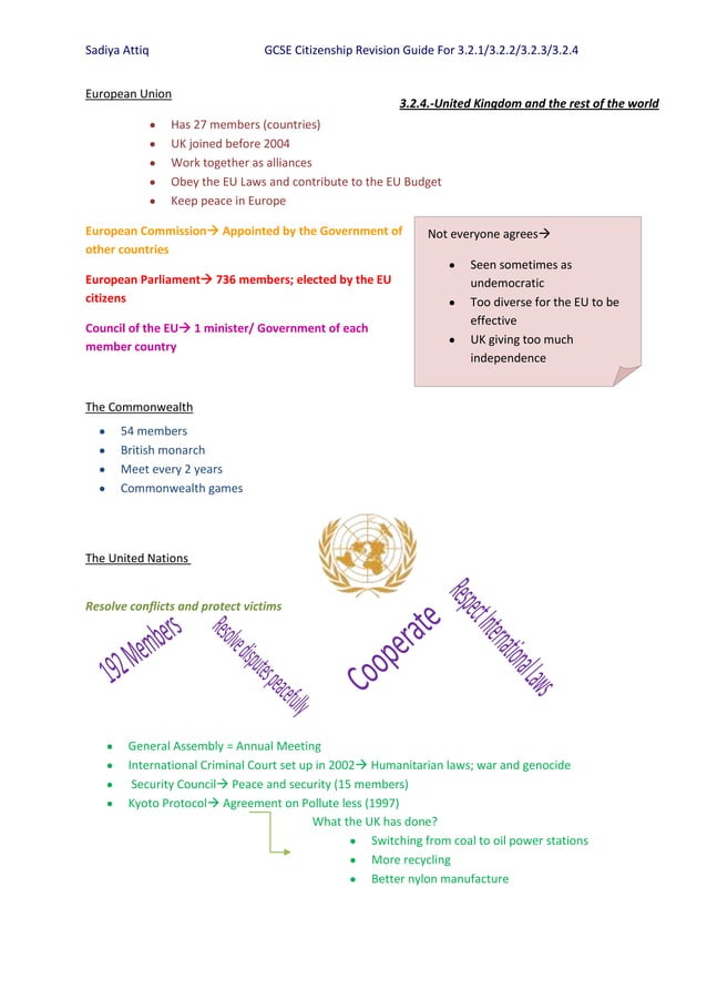 GCSE Citizenship Revision Notes- Year 10 | PDF