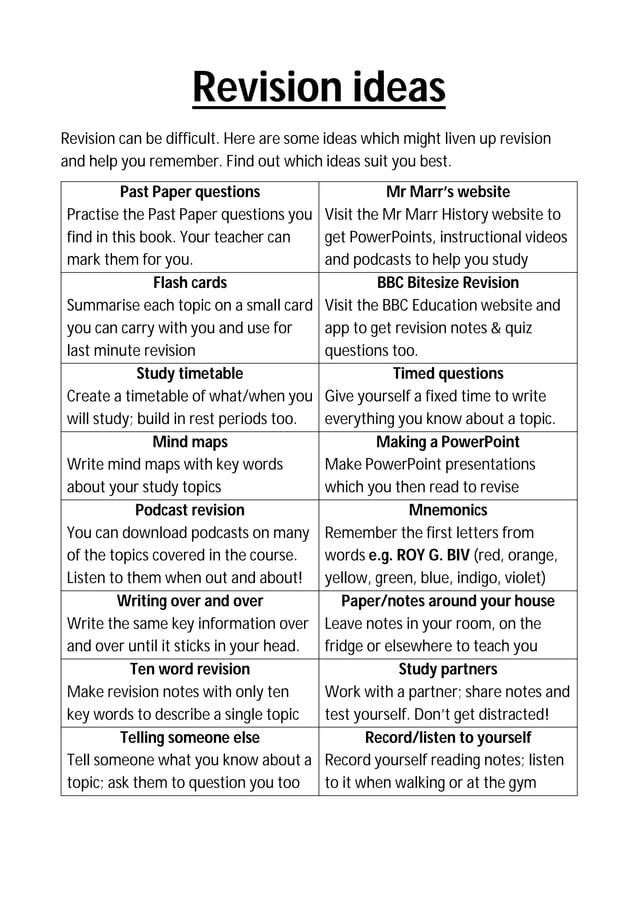 Revision ideas | PDF