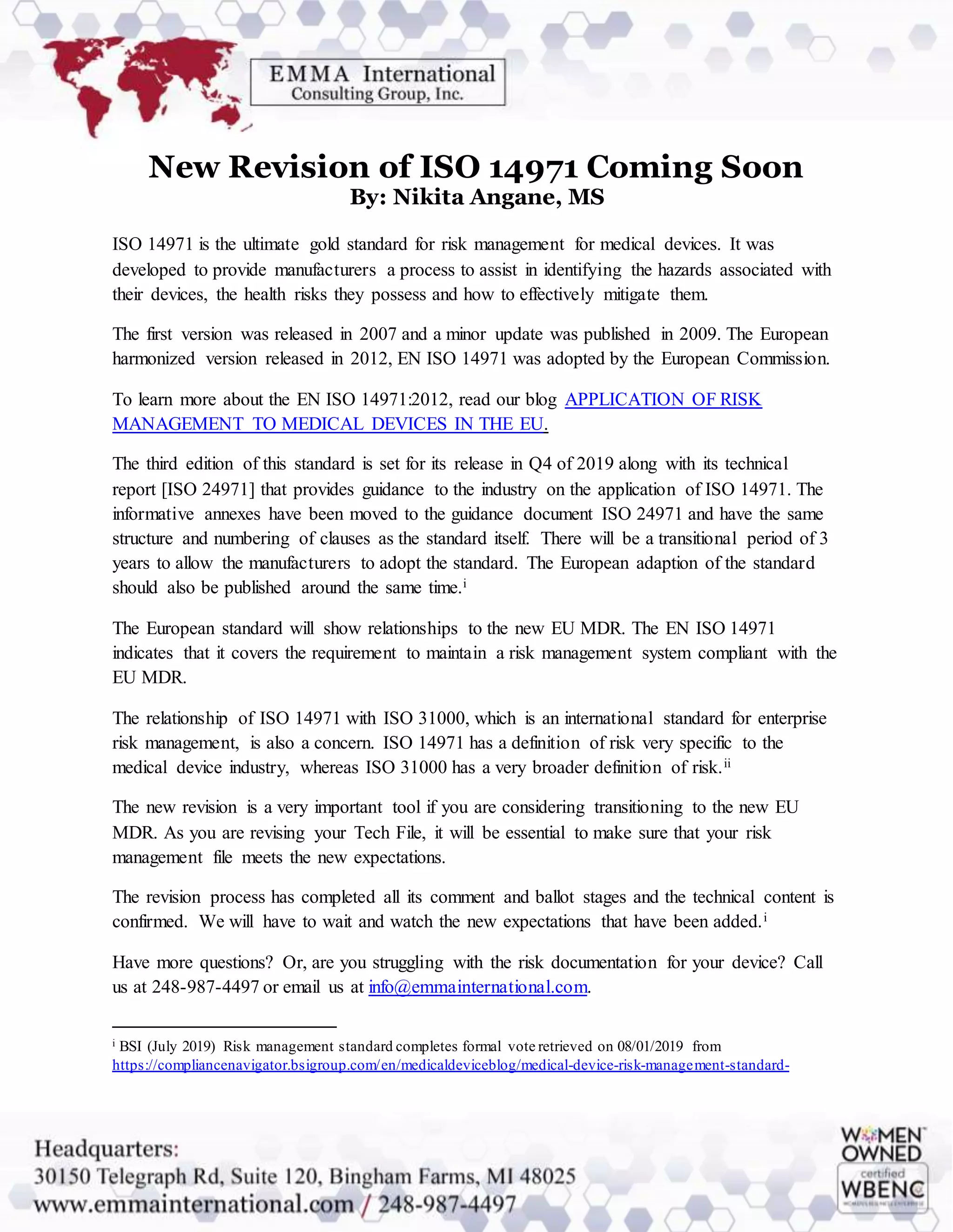 New Revision of ISO 14971 Coming Soon | DOCX