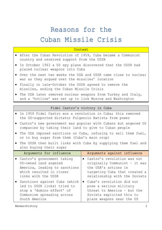 Higher history revision notes - cold war (vietnam and cuba) | PDF ...