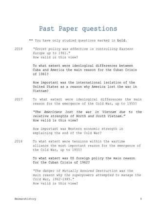 Higher history revision notes - cold war (vietnam and cuba) | PDF