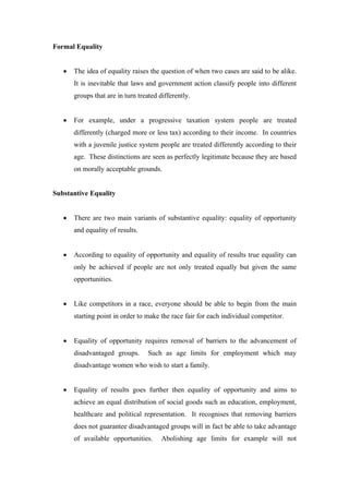 Revision notes: Equality and Non-Discrimination | PDF