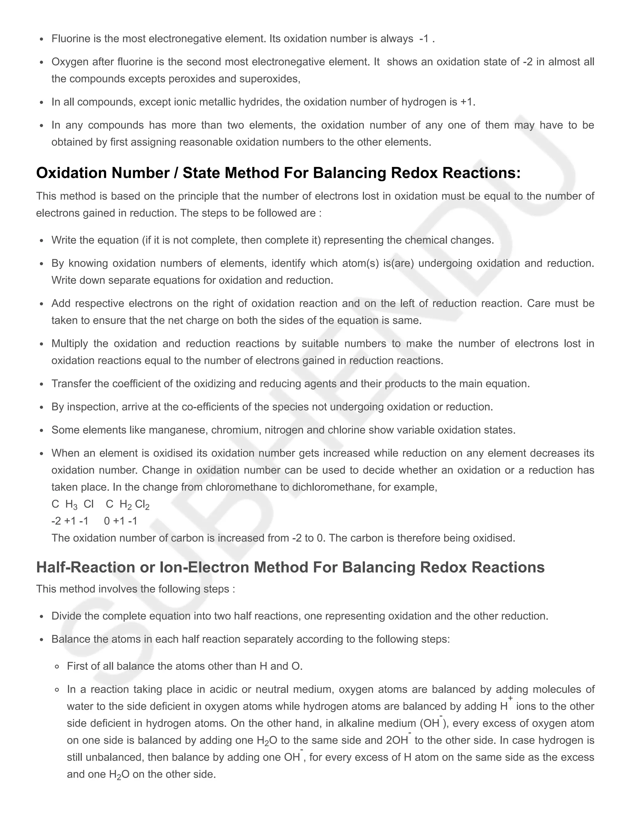 Revision notes on redox reactions and electrochemistry | PDF