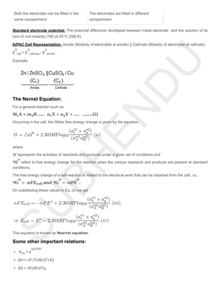 Revision notes on redox reactions and electrochemistry | PDF