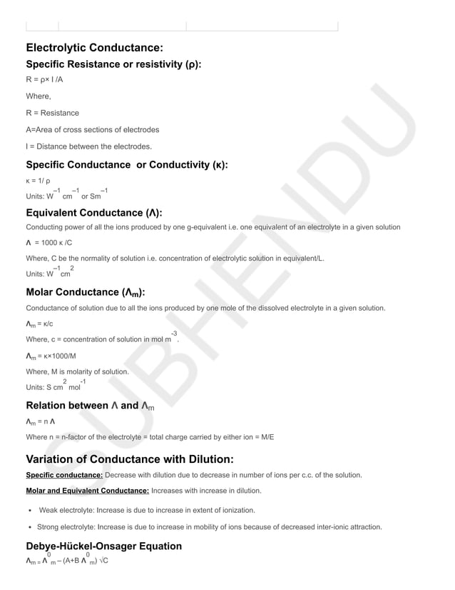 Revision notes on redox reactions and electrochemistry | PDF