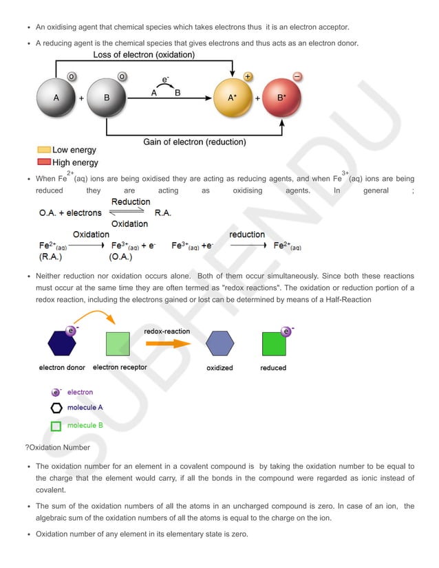 Revision notes on redox reactions and electrochemistry | PDF