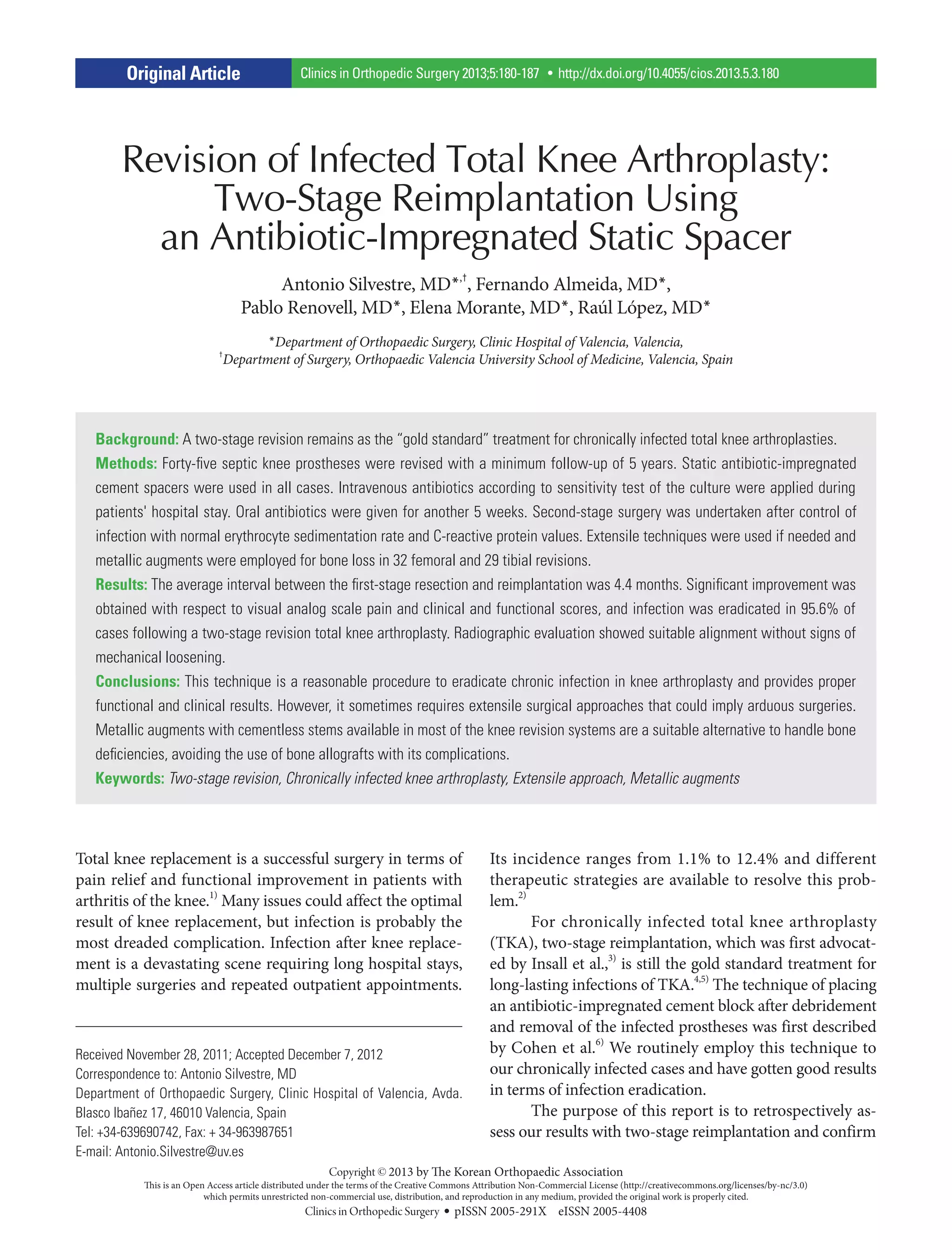 Revision of infected totatl knee | PDF
