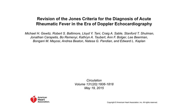 Revision of the jones criteria, 2015 | PPTX | Heart and Cardiovascular ...