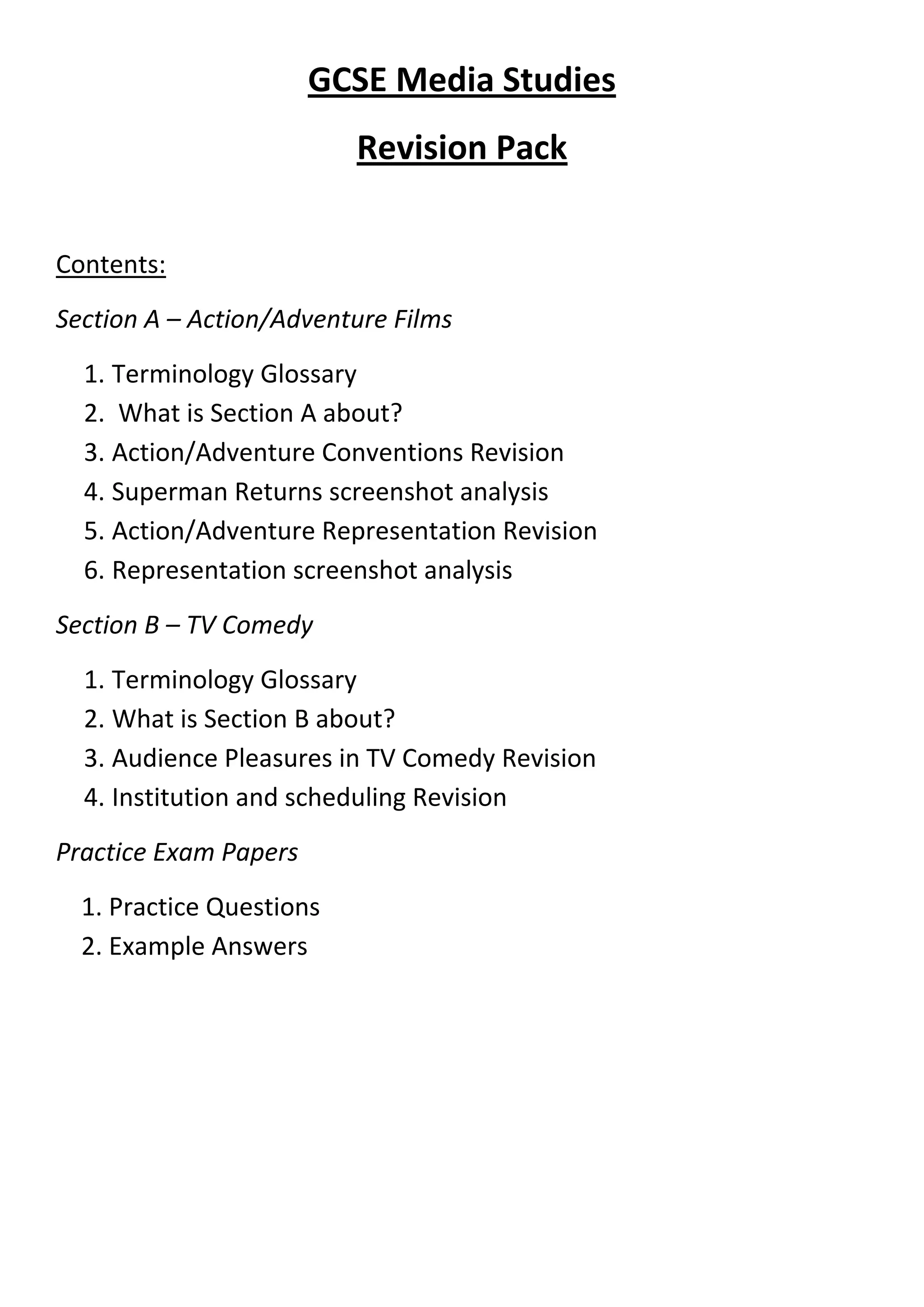 GCSE Media Studies Revision Pack | DOCX