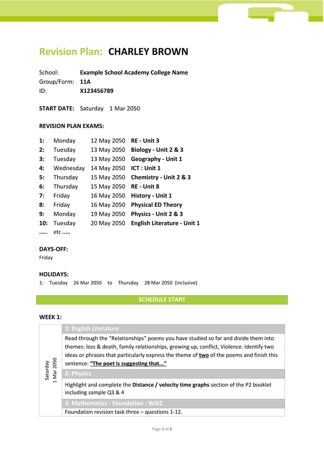 RevisionPlan Example | PDF