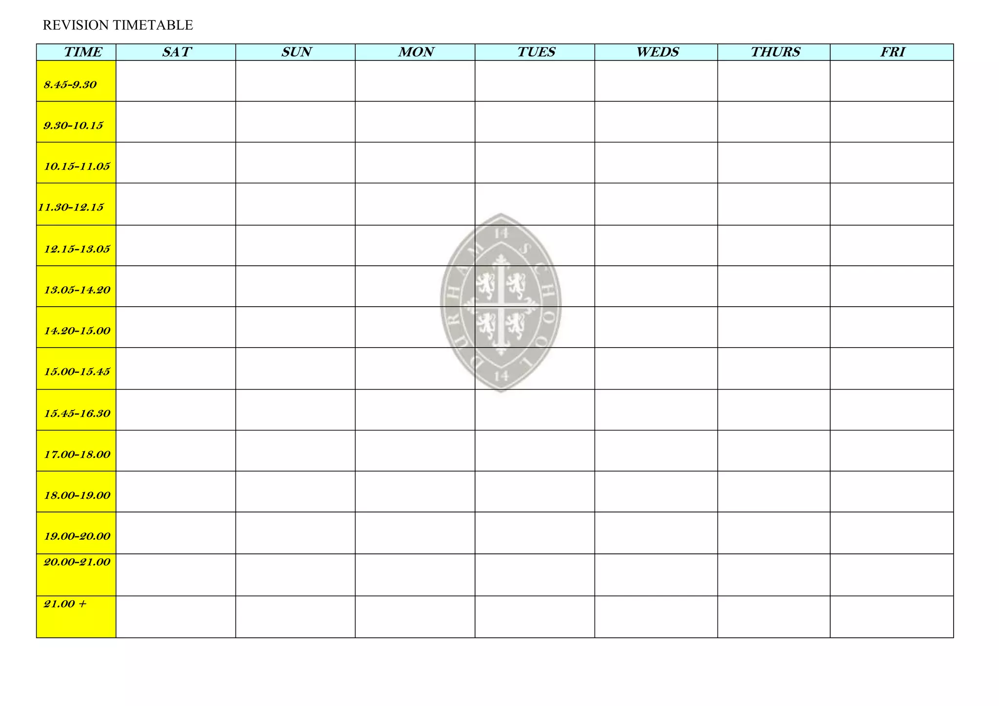 Revision Timetable | DOCX