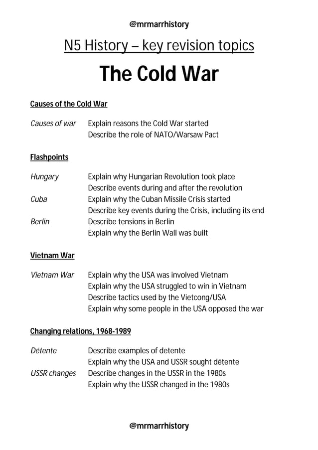 N5 History revision topics - The Cold War | PDF | War and Conflicts