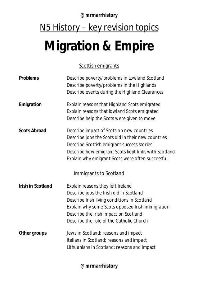 N5 History revision topics - Migration and Empire