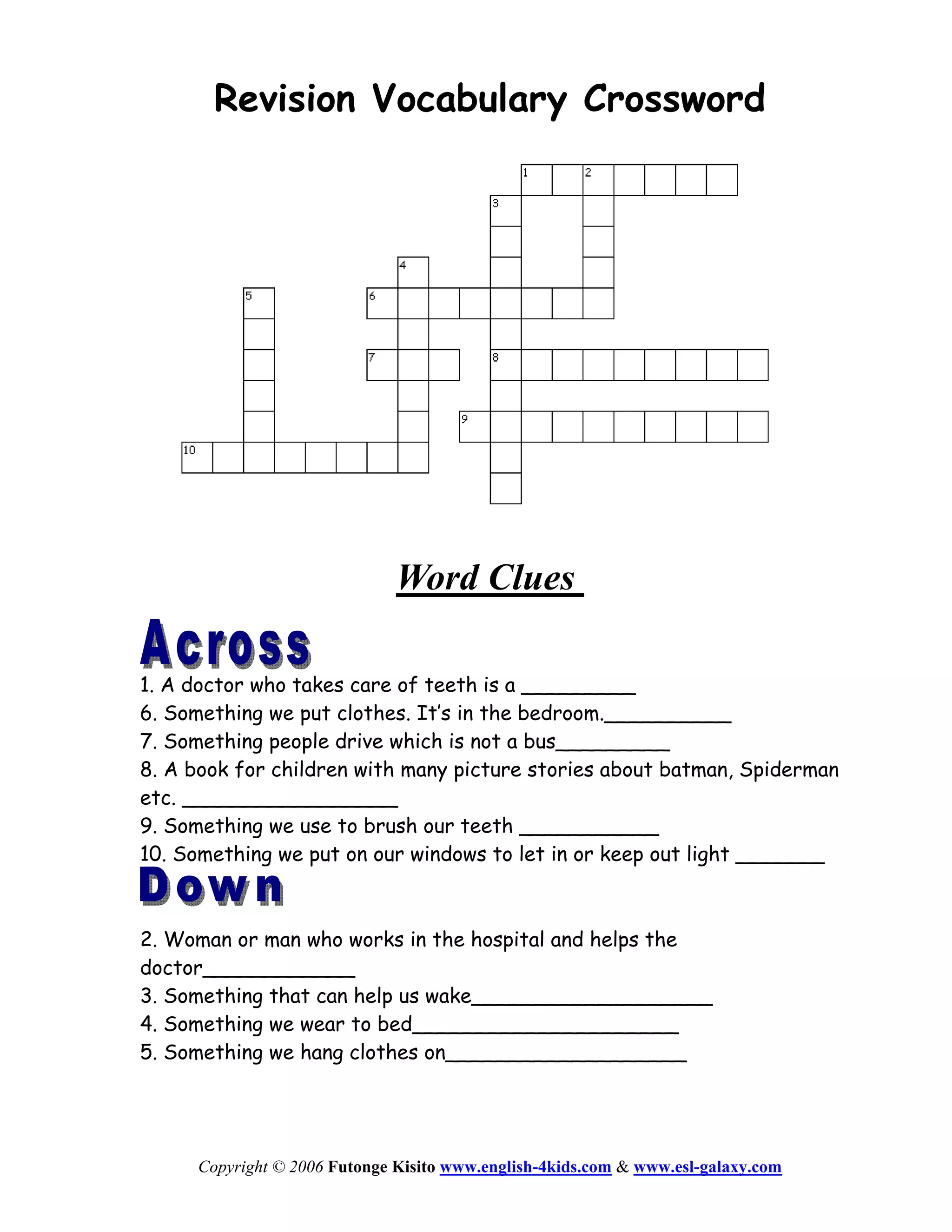 Revision vocabulary crossword | PDF