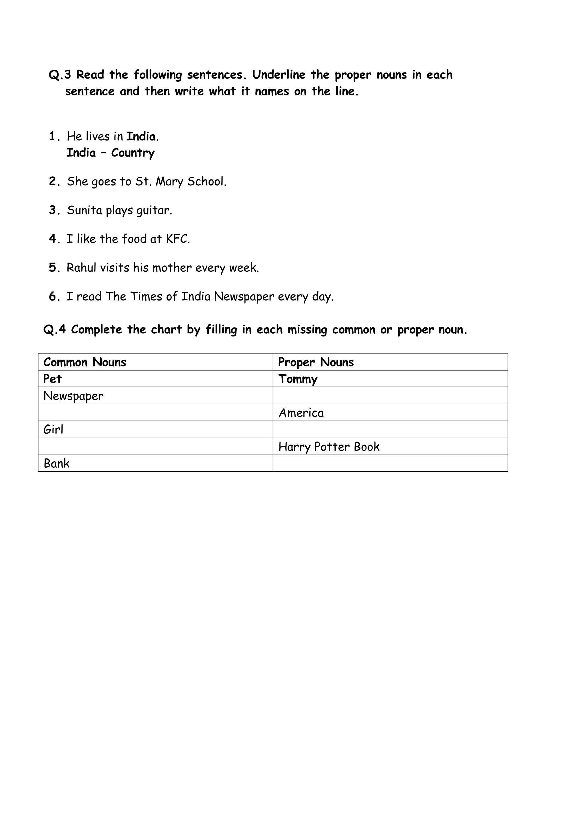 Class 3-English-Worksheet-Noun Common & Proper (English Grammar) | PDF