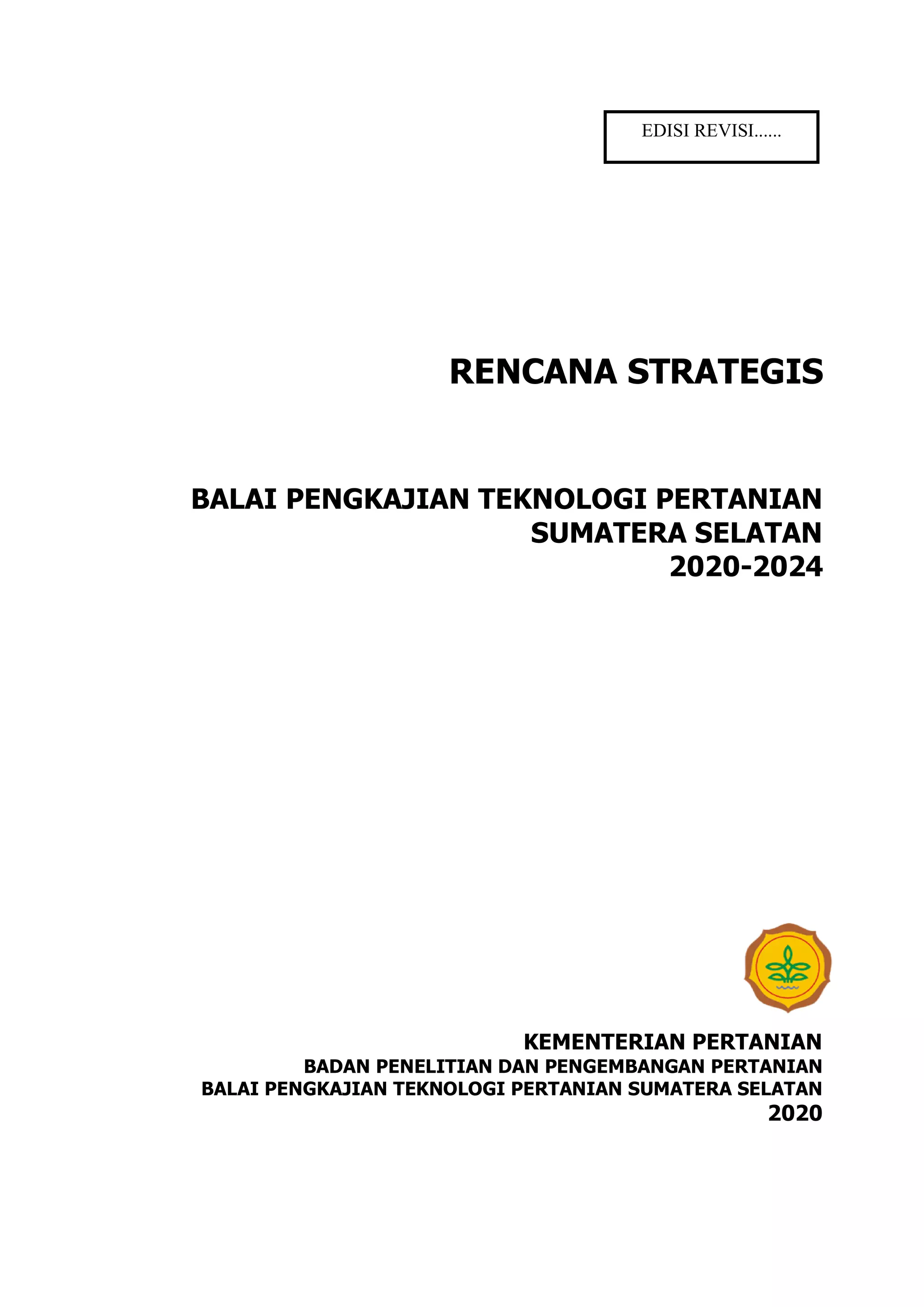 Revisi renstra 2020 2024 bptp sumatera selatan | PDF