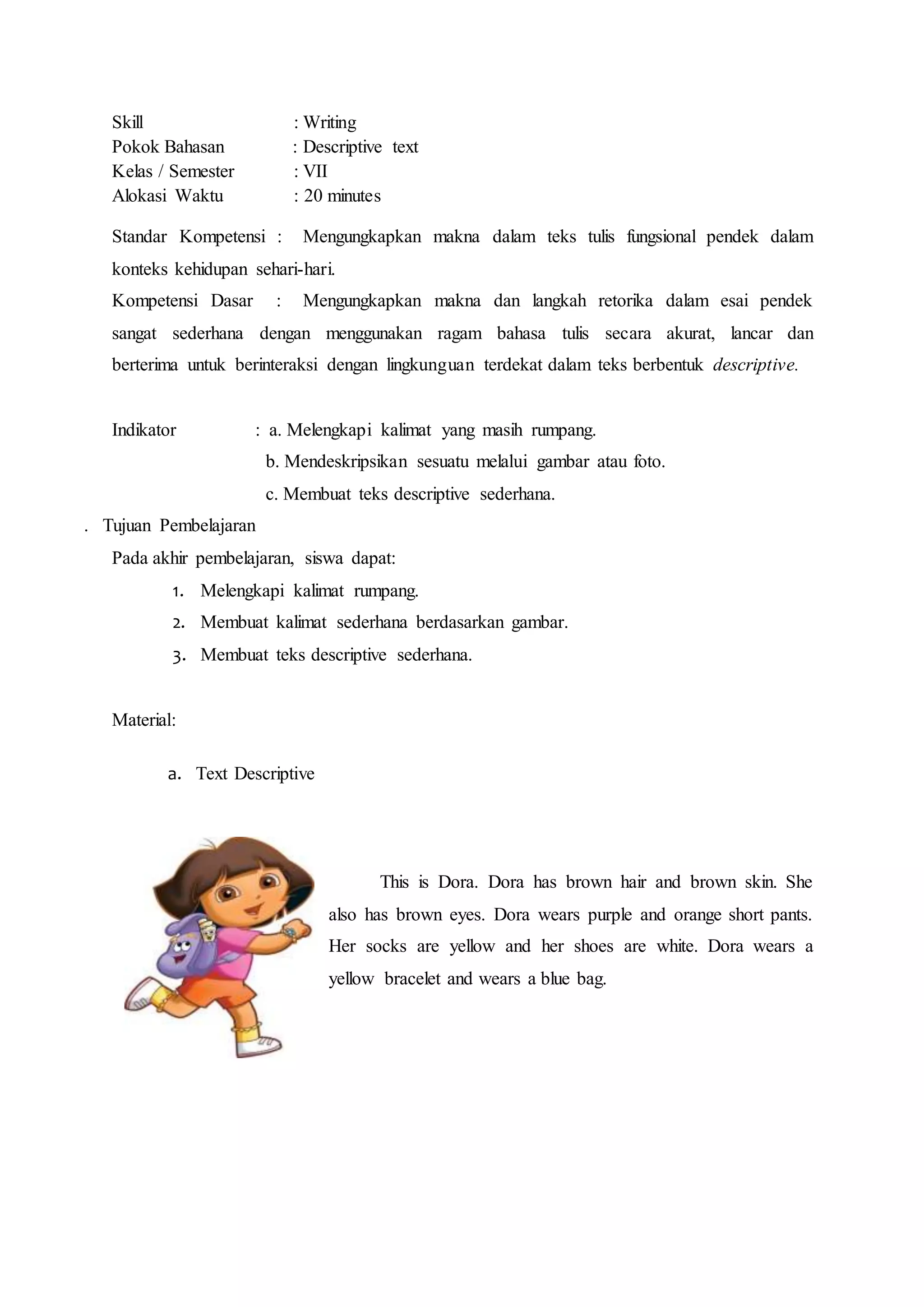 contoh rpp writing descriptive text | PDF
