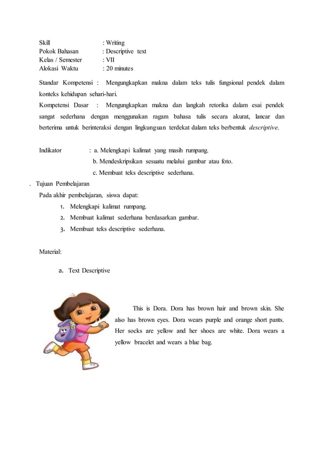 contoh rpp writing descriptive text | PDF