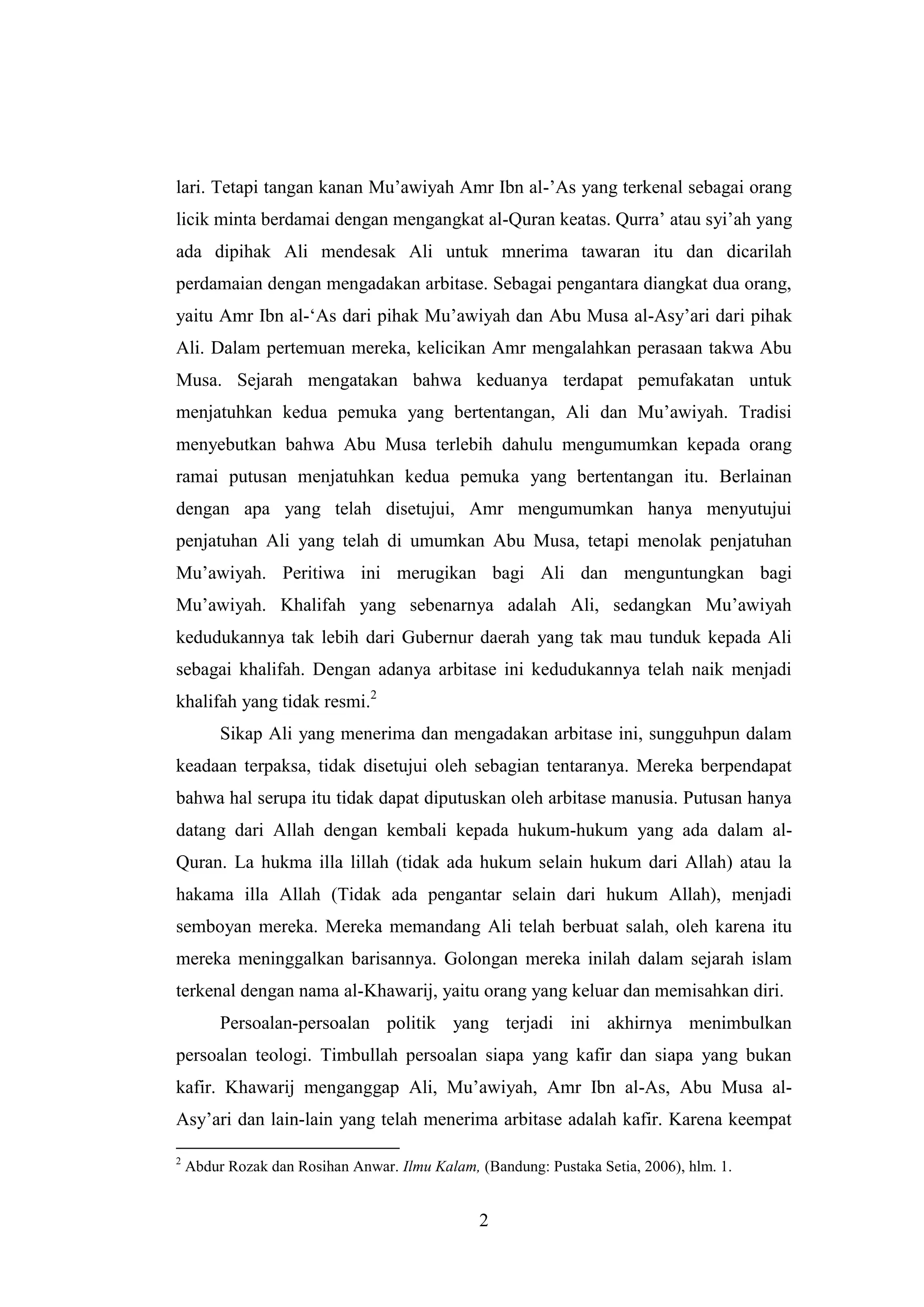 Sejarah Timbulnya Aliran Teologi Islam dan Dasar-Dasar Qur'ani | PDF