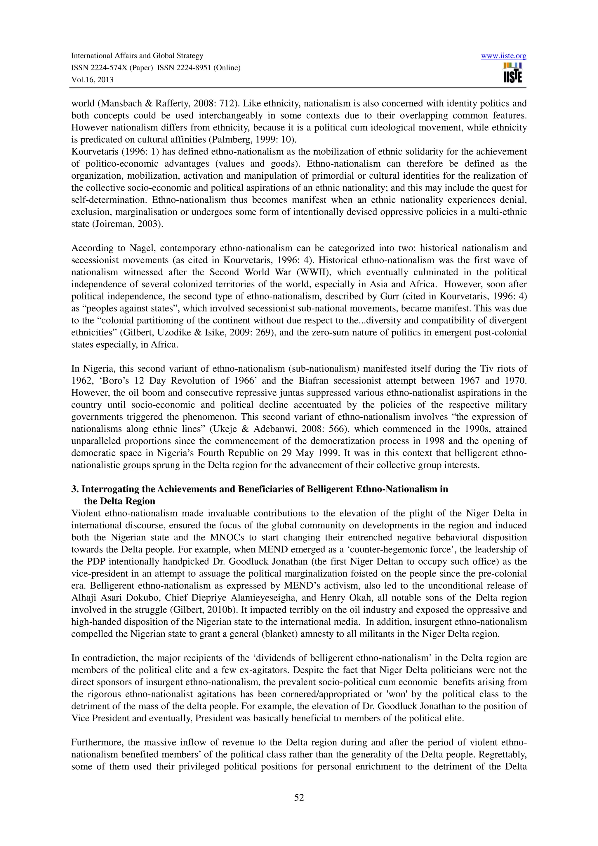 Revisiting ethno nationalism in the niger delta of nigeria | PDF