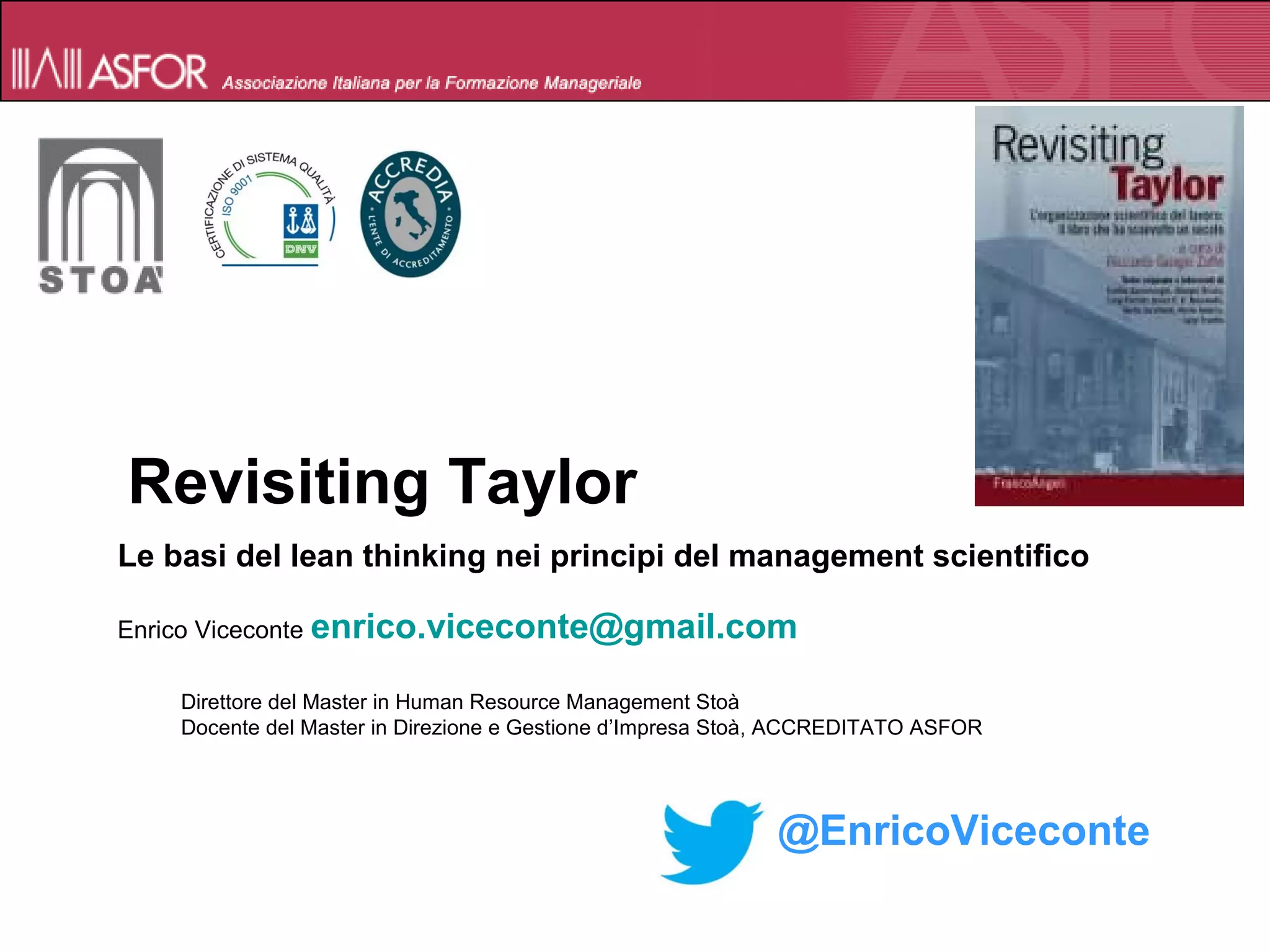 Revisiting Taylor Le basi del lean thinking nei principi del management ...