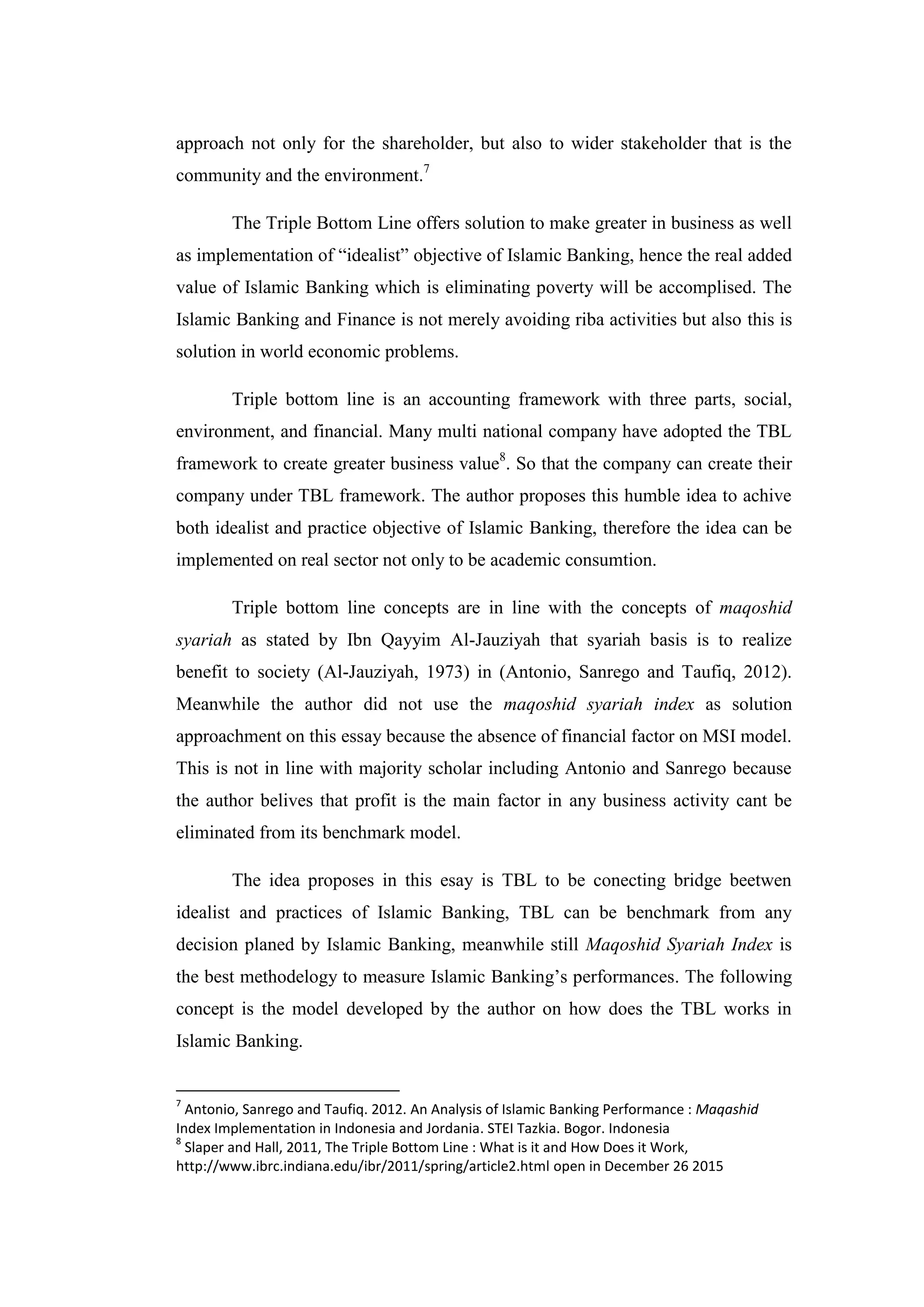 Revisiting the objective of islamic banking, tbl approach. | PDF