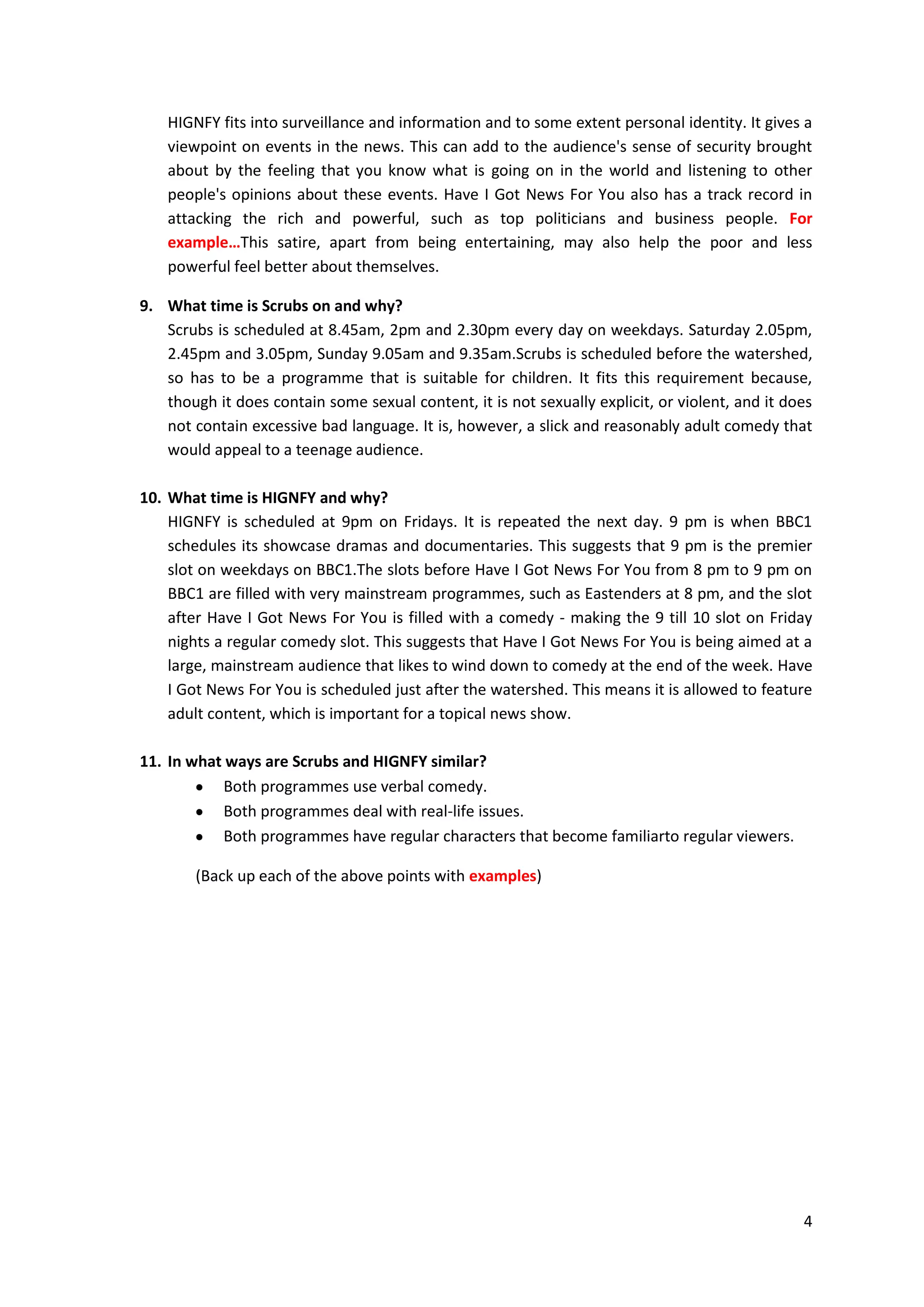 Comedy revison questions with answers | DOCX