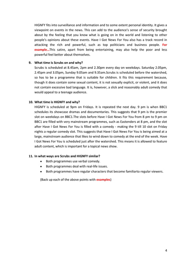 Comedy revison questions with answers | PDF