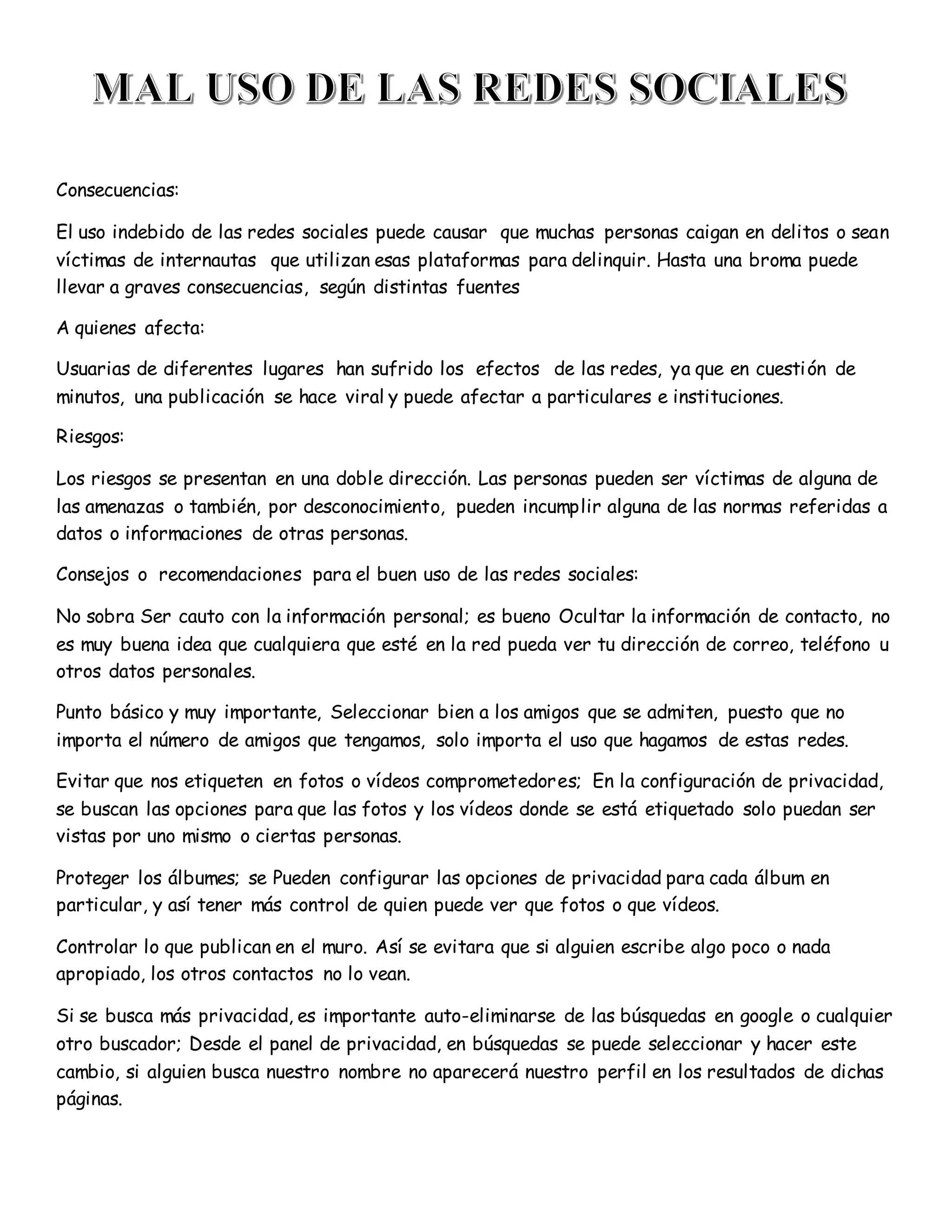 Revista Virtual El Mal Uso De Las Redes Sociales Emily 7°a Pdf