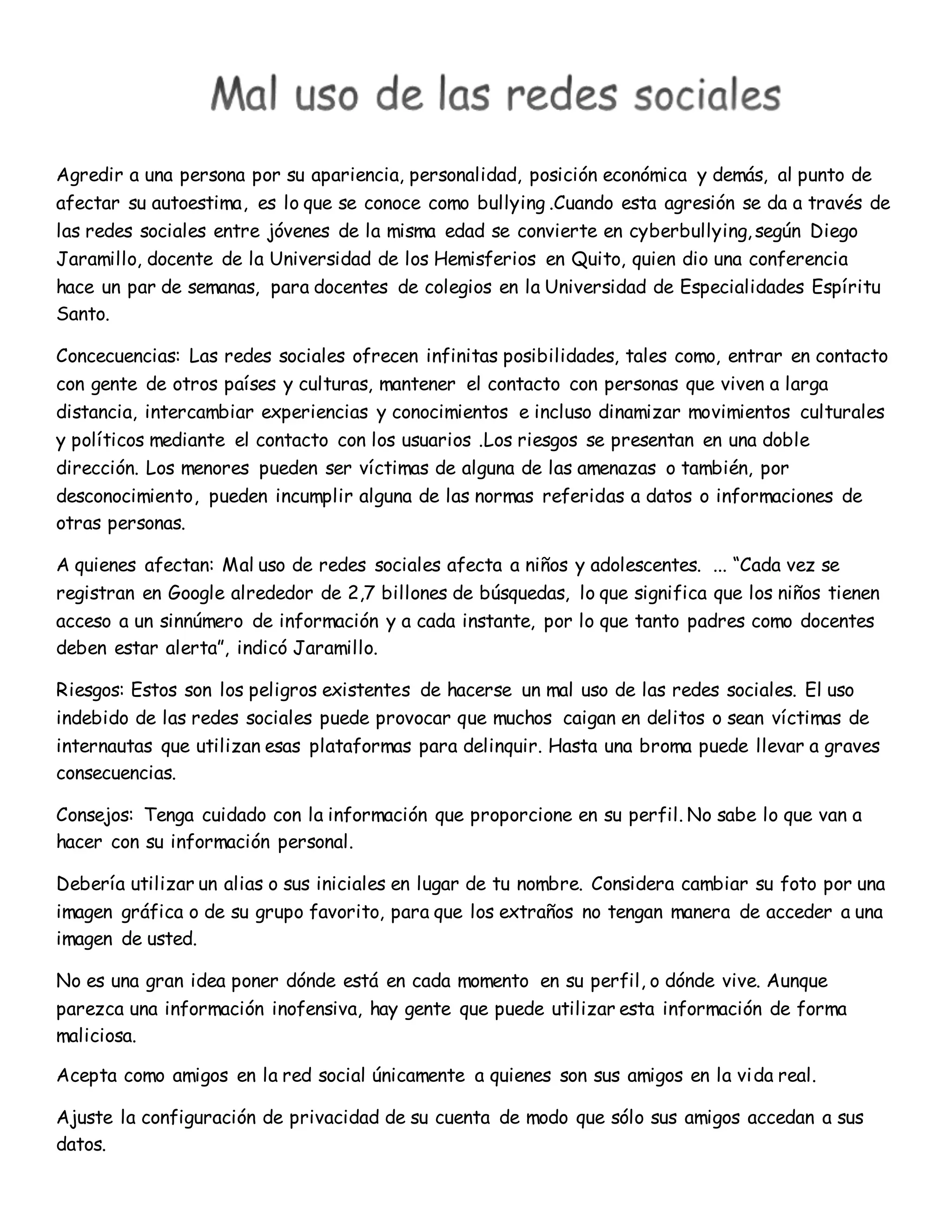 Revista Virtual Mal Uso De Las Redes Sociales Maryorie Broce 7°b Pdf