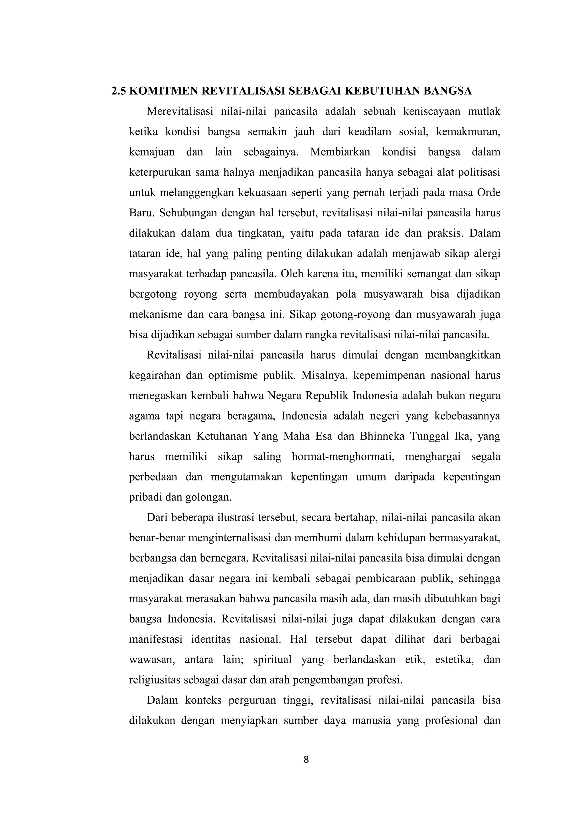 Revitalisasi & reaktualisasi nilai nilai pcl | DOC