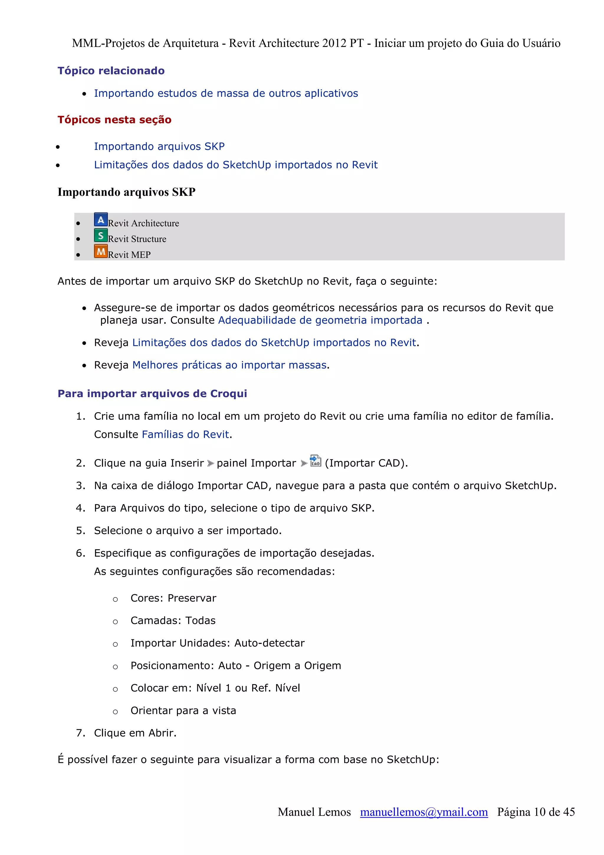 Revit architecture 2012_pt_iniciar_um_projeto | PDF