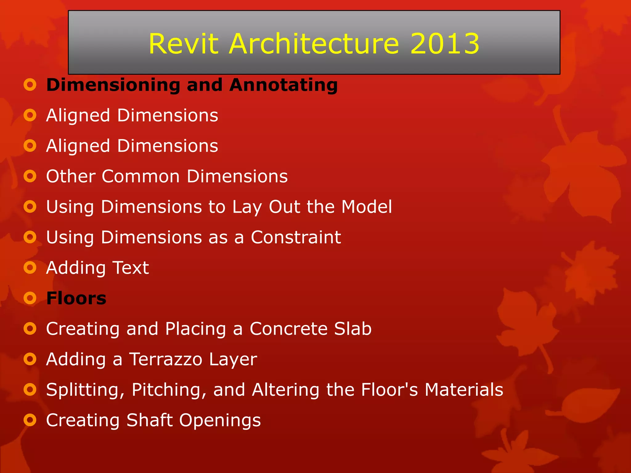 Revit architecture 2013 course | PPTX