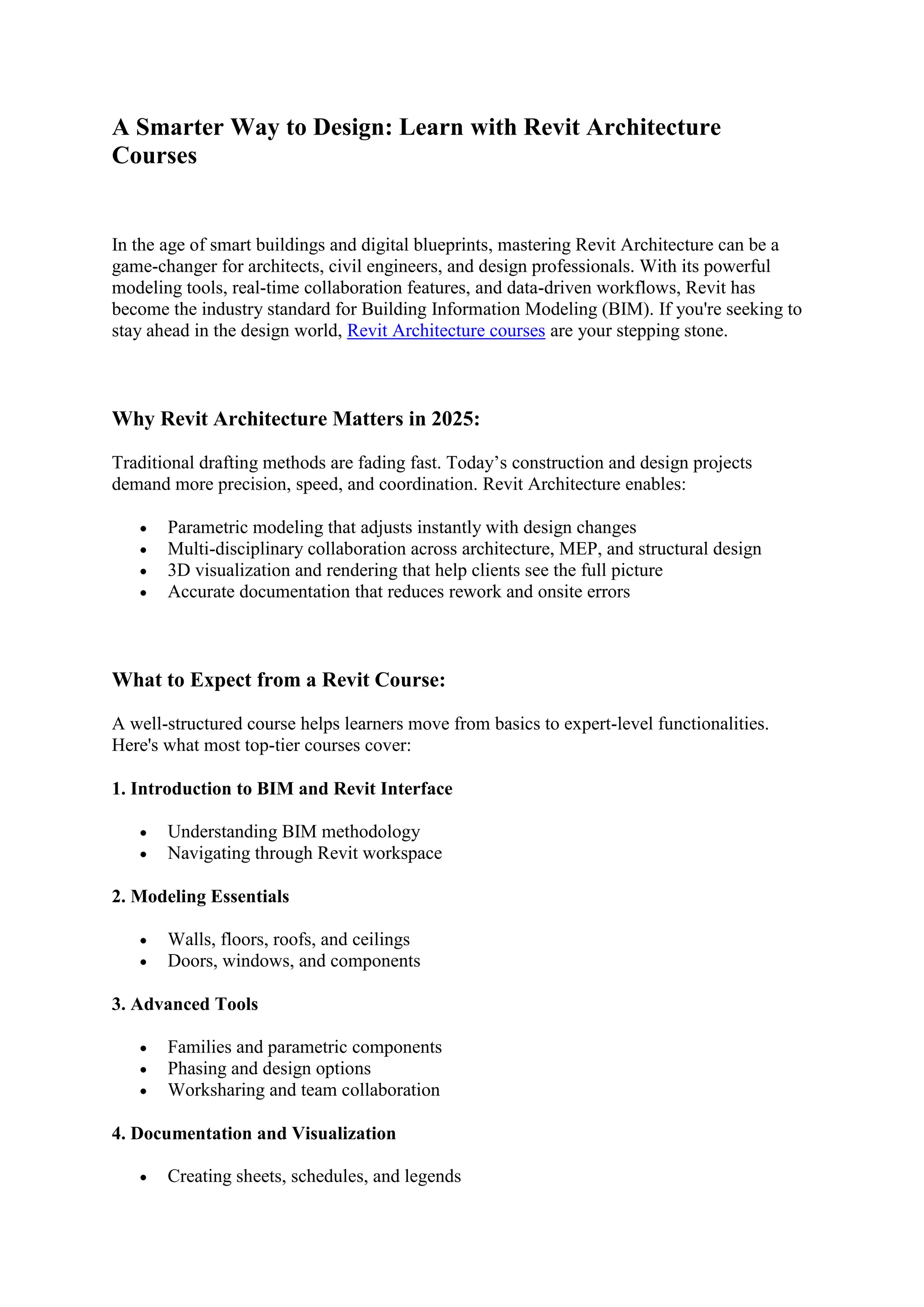 Revit Architecture Courses That Combine Creativity and Technology | PDF