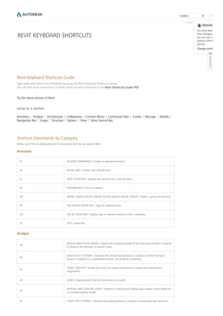 Revit shortcuts keyboard shortcuts & commands autodesk | PDF